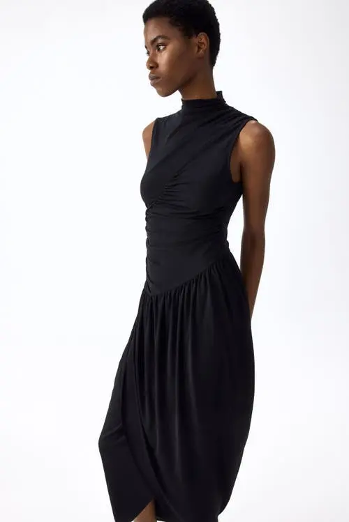 H&m Draped Turtleneck Midi Dress
