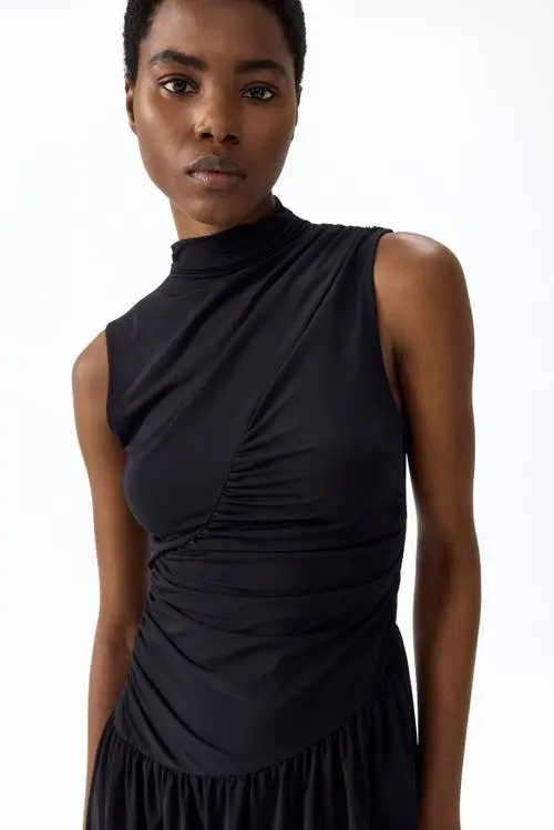 H&m Draped Turtleneck Midi Dress