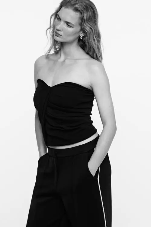 H&m Draped Sweetheart Neckline Bandeau Top - Black