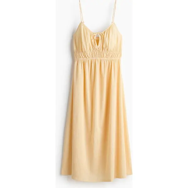 H&m Crinkled Jersey Sweetheart Neckline Dress With Spaghetti Straps - Yellow