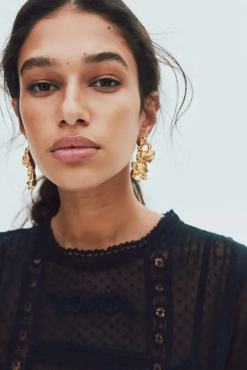 H&m Plumeti Mesh Blouse With Lace And Embroidery