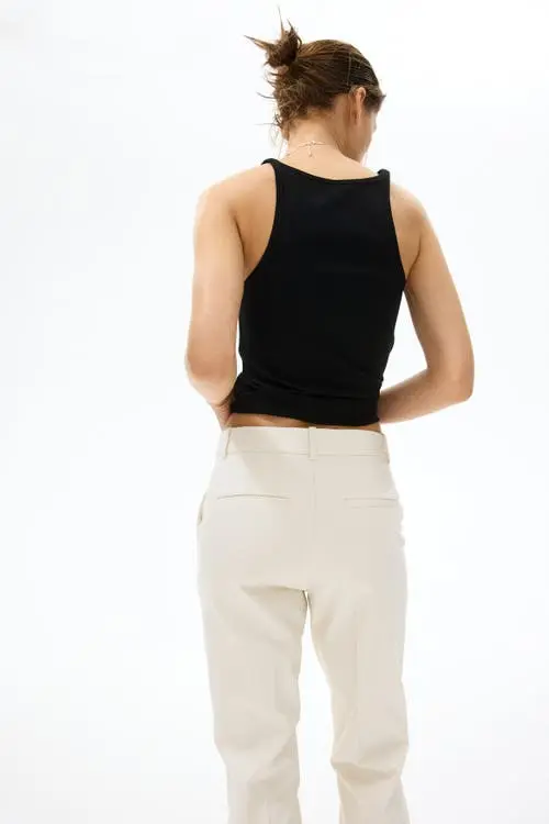 H&m Tapered Ankle-length Slacks - Cream