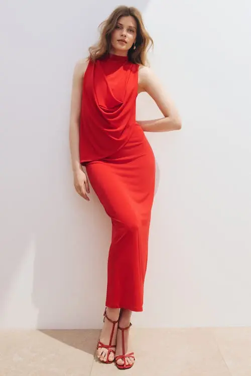 H&m Sleeveless Turtleneck Draped Maxi Dress