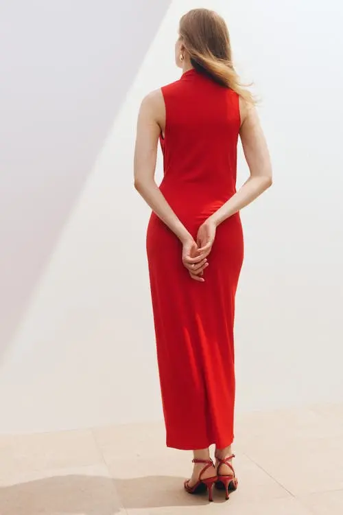 H&m Sleeveless Turtleneck Draped Maxi Dress