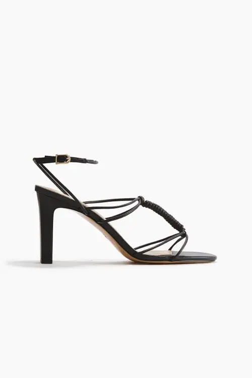 H&m Heeled Strappy Sandals With Square Toe - Black