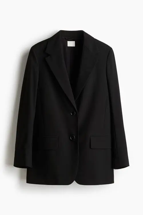 H&m Long Blazer With Notched Lapels