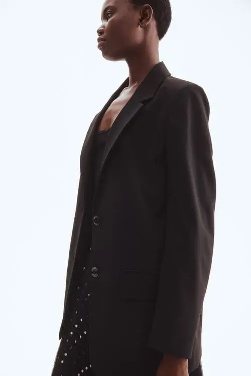 H&m Long Blazer With Notched Lapels