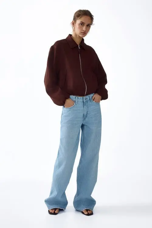 H&m Oversized Bubble-hem Jacket With Leopard Print