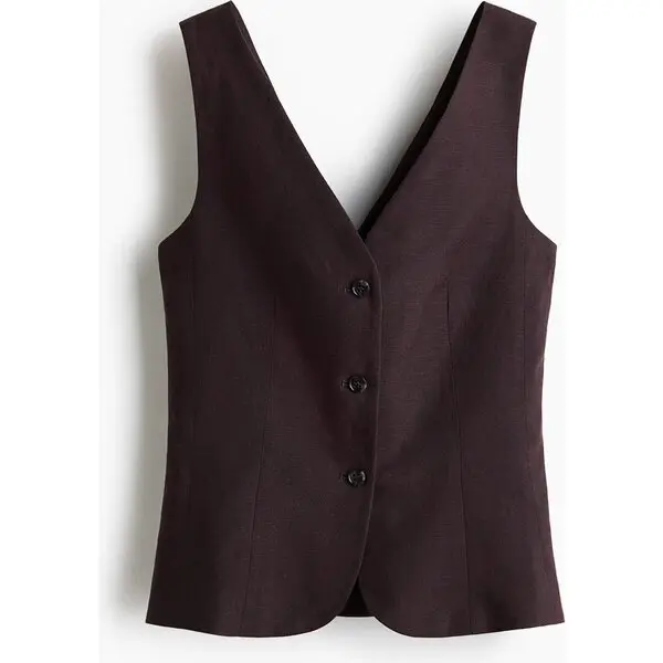 H&m Linen-blend Waistcoat - Dark Brown