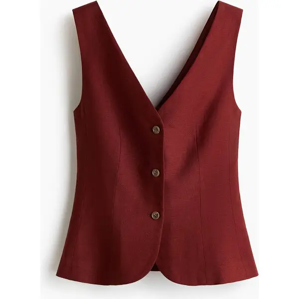H&m Linen-blend Vest - Dark Red