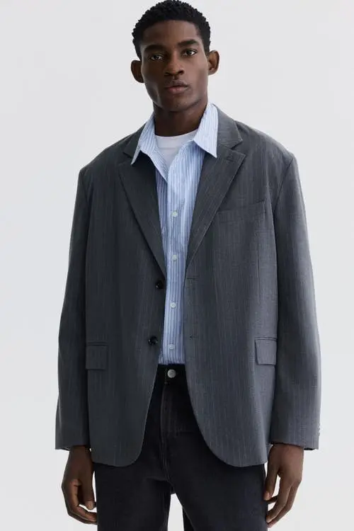 H&m Oversized Fit Single-breasted Jacket With Pin Stripes