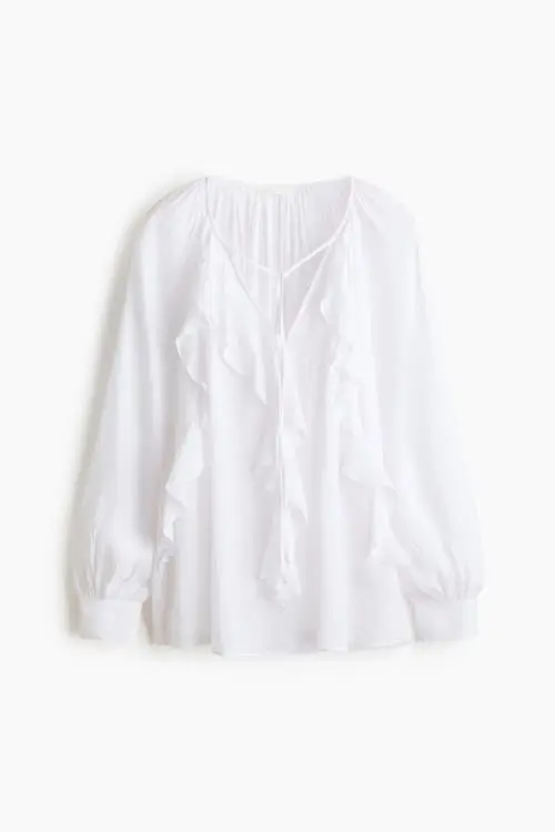H&m Oversized Blouse With Flounce Trim