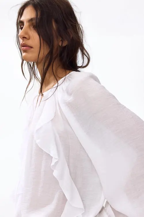 H&m Oversized Blouse With Flounce Trim