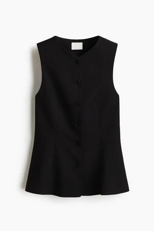 H&m Peplum Waistcoat With V-neck - Black