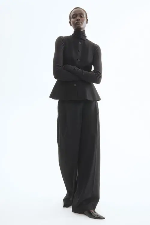 H&m Peplum Waistcoat With V-neck - Black