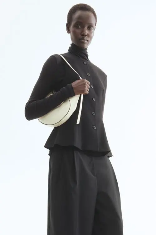H&m Peplum Waistcoat With V-neck - Black