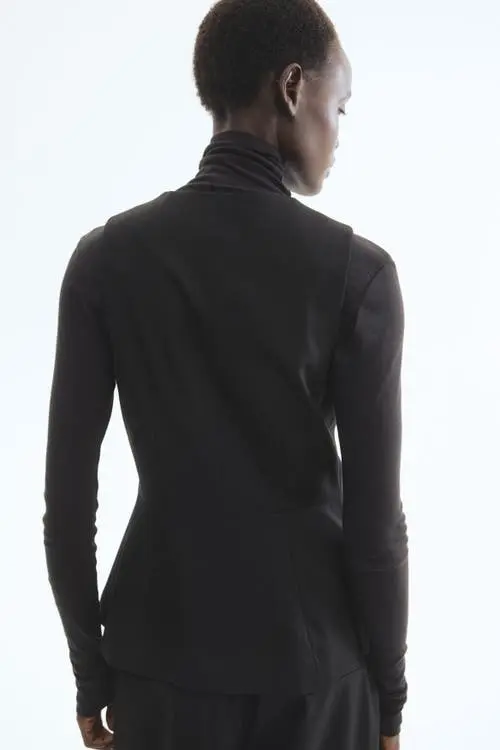 H&m Peplum Waistcoat With V-neck - Black