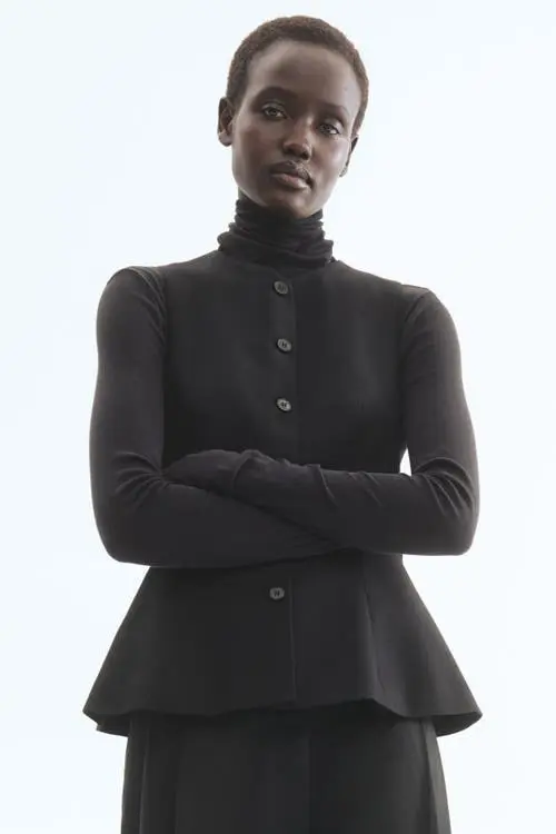 H&m Peplum Waistcoat With V-neck - Black