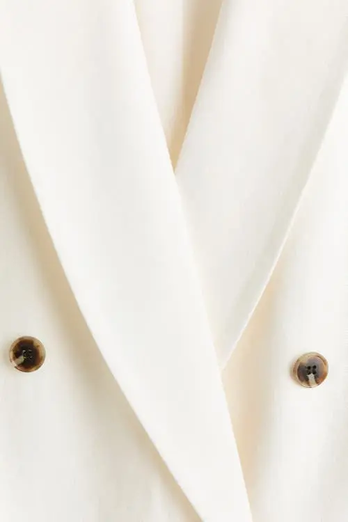 H&m Linen-blend Double-breasted Blazer With Peak Lapels - Cream