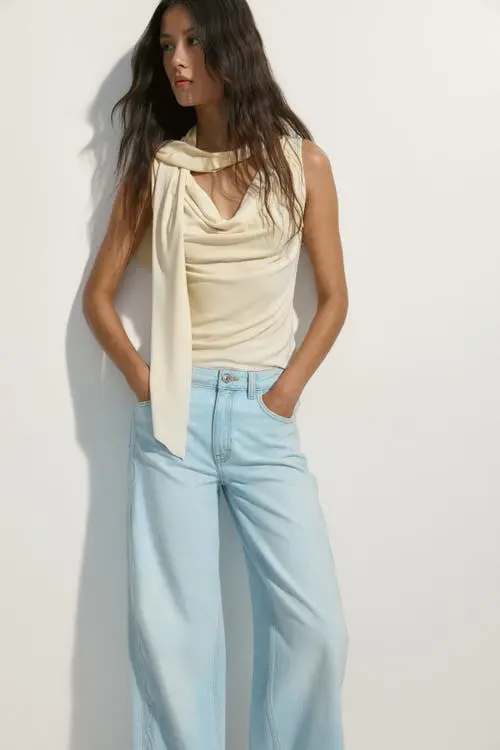 H&m Sleeveless Top With Draped Scarf Detail