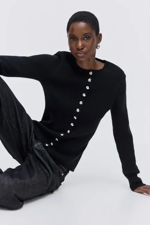 H&m Fitted Cardigan With Metal Buttons