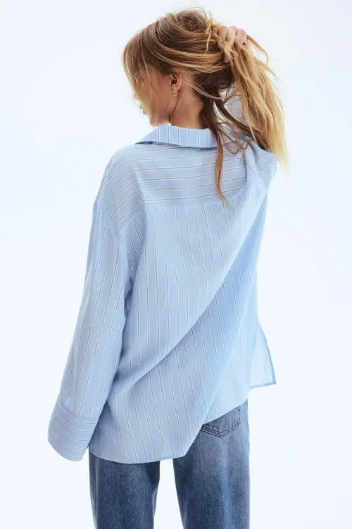 H&m Oversized Shirt - Light Blue/striped