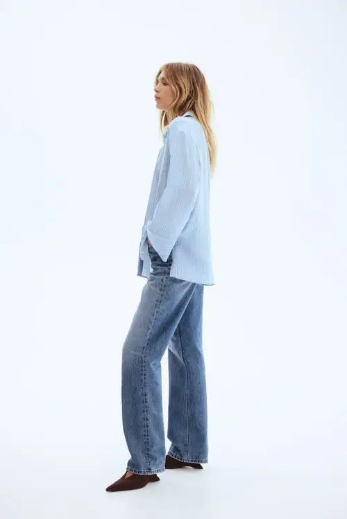 H&m Oversized Shirt - Light Blue/striped