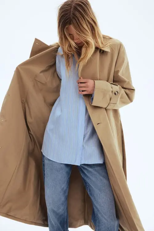 H&m Oversized Shirt - Light Blue/striped