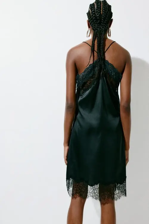 H&m Lace-trimmed Satin Slip Dress