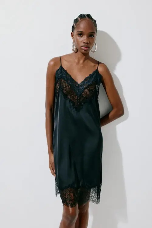 H&m Lace-trimmed Satin Slip Dress