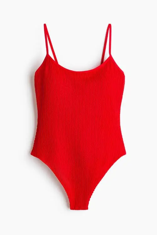 H&m Padded-cup High-leg Swimsuit - Bright Red