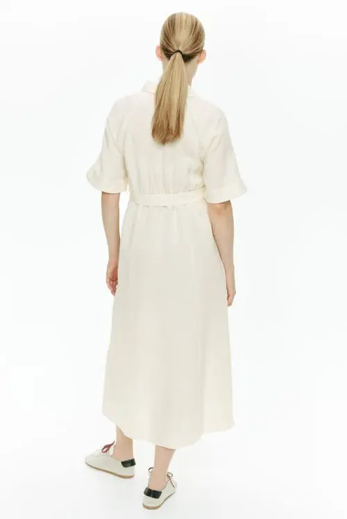 H&M Leopard Print Collared Midi Shirt Dress With Tie Belt
