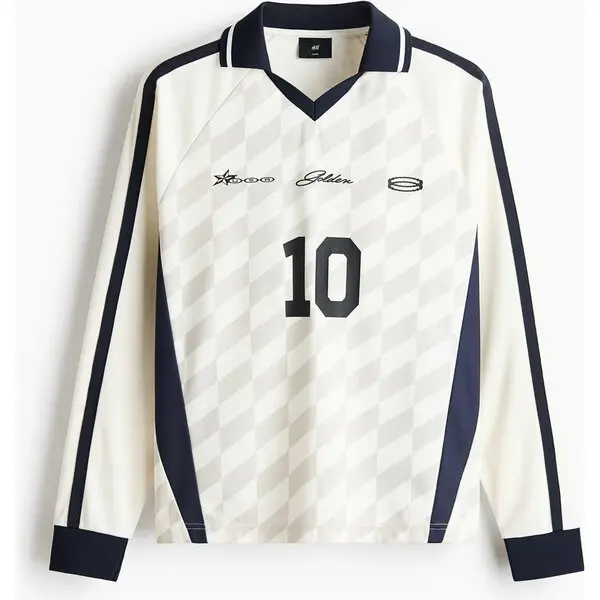 H&m Loose Fit Printed Mesh Football Shirt - White/usa Golden 10