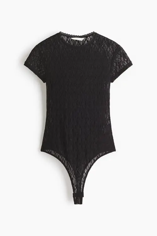 H&m Lace-look Jersey Thong Bodysuit