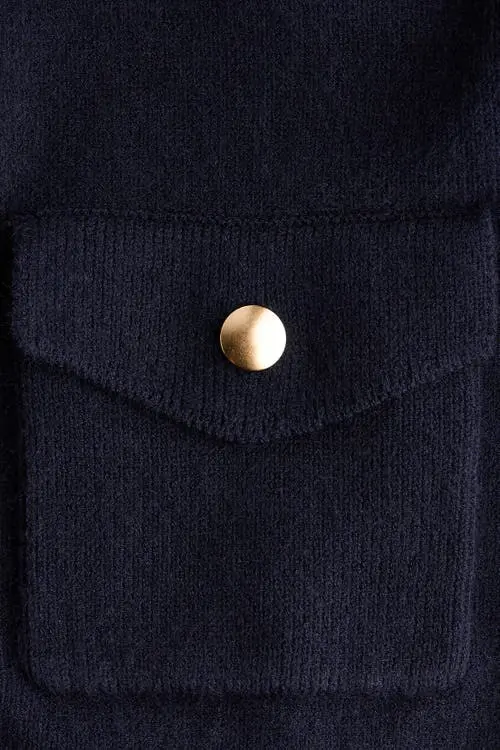 H&m Oversized Ribbed Cardigan With Press-stud Pockets - Navy Blue