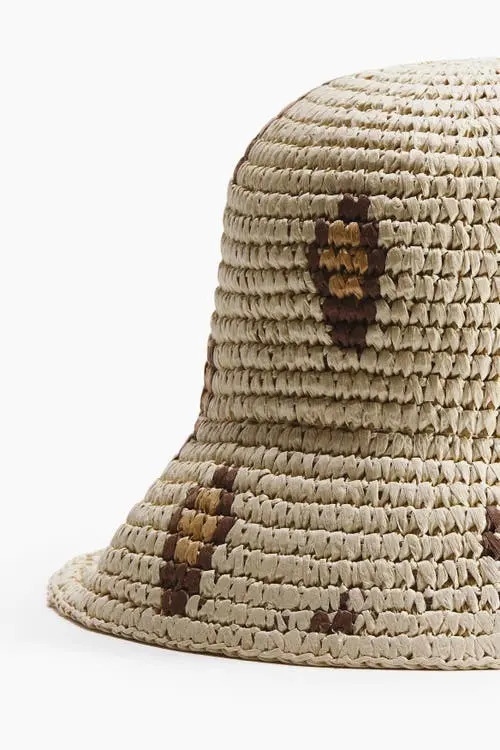 H&m Braided Paper Straw Bucket Hat With Sloping Brim