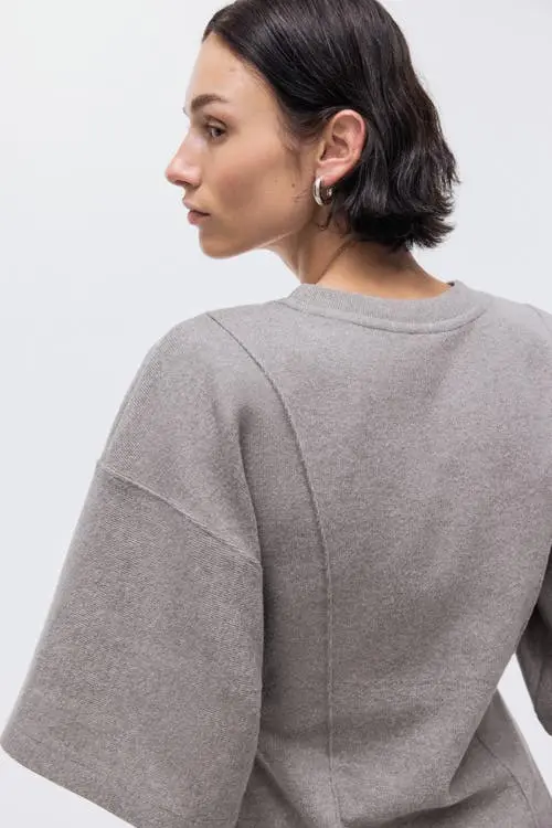 H&m Loose-fit Fine-knit Top With Crew Neck And Wide Sleeves - Taupe