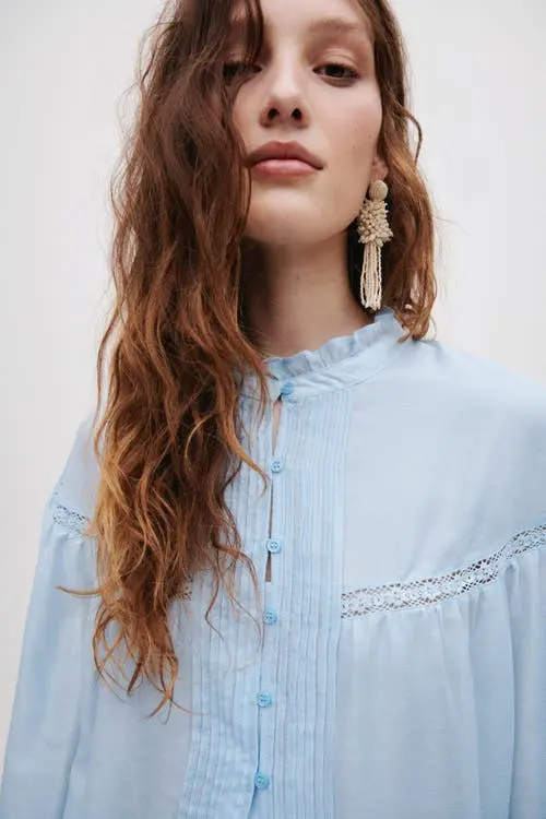 H&m Ruffle-trimmed Balloon-sleeved Blouse