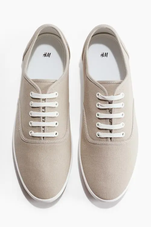 H&m Canvas Lace-up Trainers - Beige