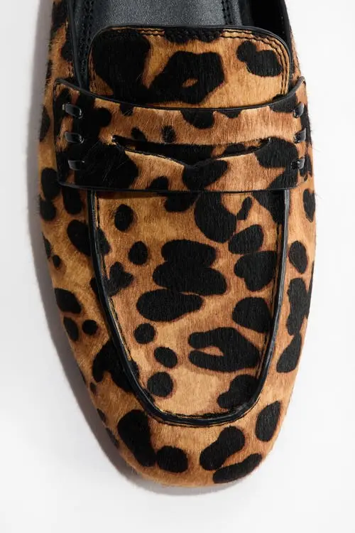 H&m Leather Loafer Mules With Napped Finish - Beige/leopard Print