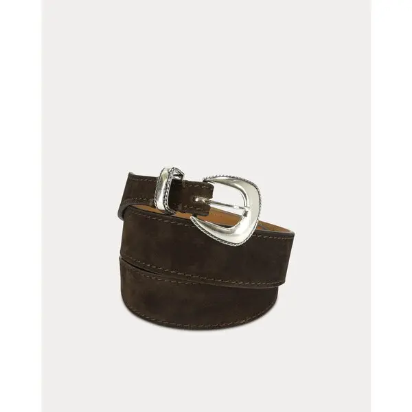 FORTELA Arizona Silver Buckle Suede Leather Belt - Brown