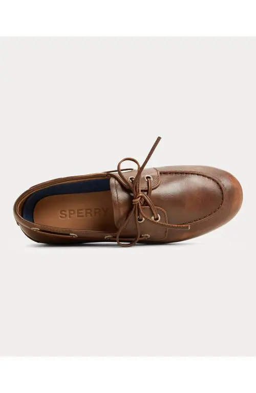 FORTELA Sperry Slimboat Distressed Leather Boat Shoe - Camel