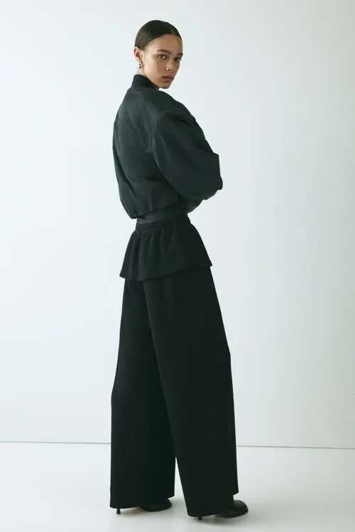 H&m Layered Scuba Knit Wide-leg Trousers With Drawstring Waist