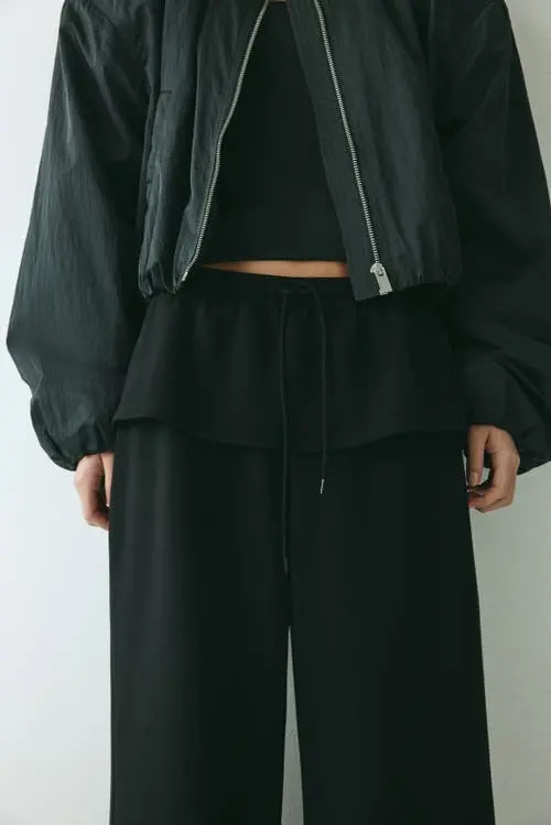 H&m Layered Scuba Knit Wide-leg Trousers With Drawstring Waist