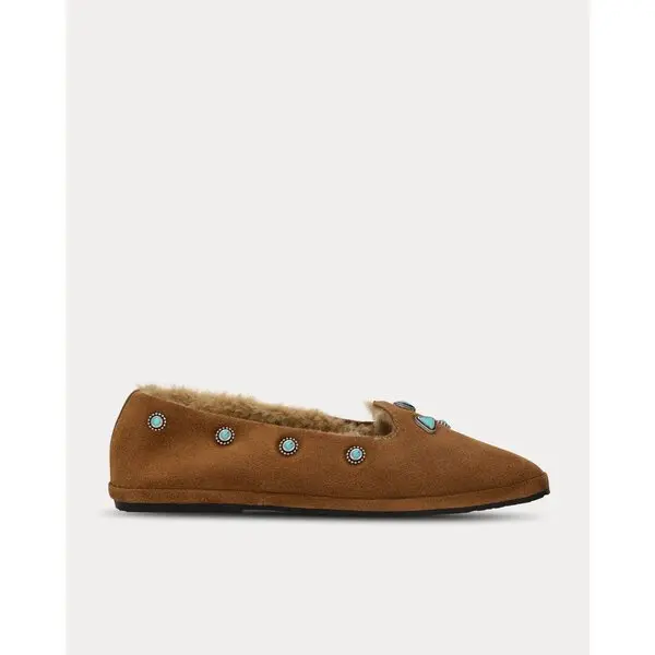 FORTELA Vintage Suede Slippers With Turquoise Stud Embellishments