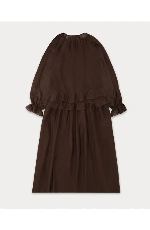FORTELA Cotton Silk Caftan Dress - Brown