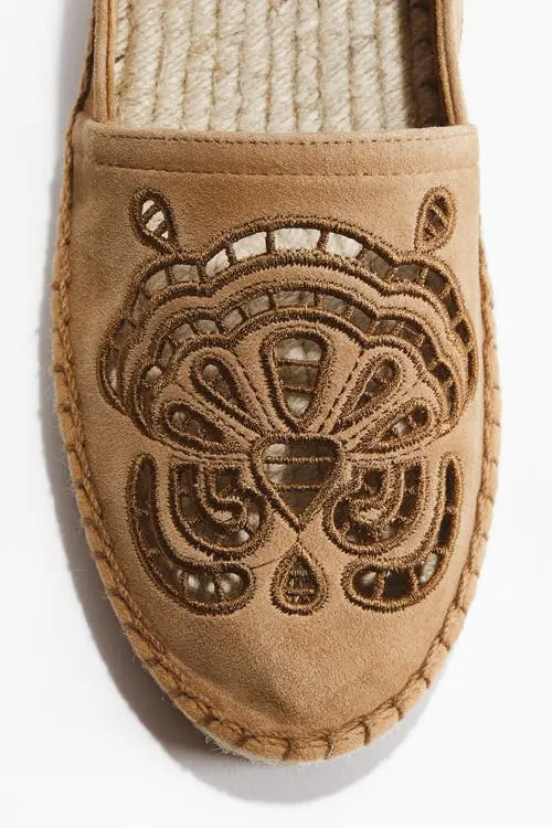H&m Broderie Anglaise Suede Espadrilles