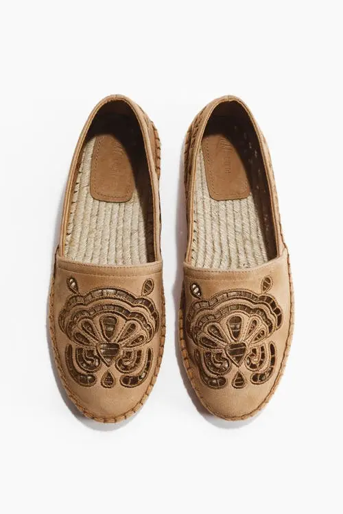 H&m Broderie Anglaise Suede Espadrilles