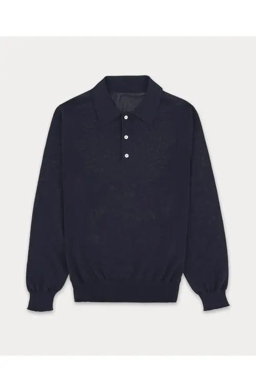 FORTELA Bennet Long Sleeve Cotton Polo - Blue