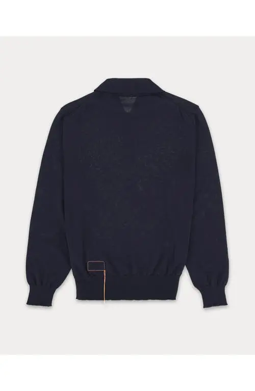 FORTELA Bennet Long Sleeve Cotton Polo - Blue